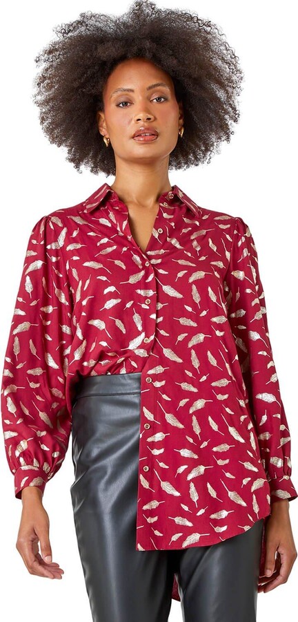 Dusk Metallic Feather Print Shirt - ShopStyle Tops