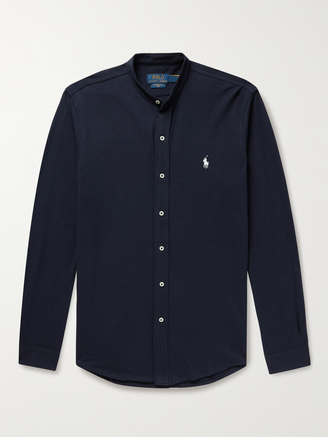 Polo Ralph Lauren Grandad-Collar Logo-Embroidered Cotton-Piqué Shirt - ShopStyle