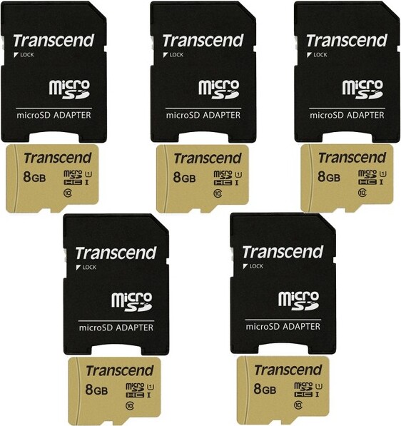 Transcend 8GB UHS-1 Class 10 micro SD 500S Read up to 95MB/s Built with ...