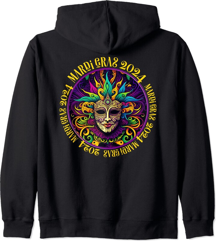 Dibble Dabble Designs Mardi Gras ON BACK Beautiful Mardi Gras 2024 Ornate Mask Mardi Gras Zip ...