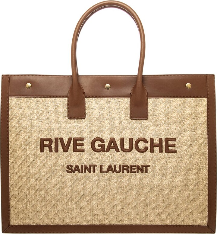 Saint Laurent Rive Gauche Large Raffia & Leather Tote - ShopStyle