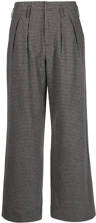 Folk Mini-Check Wide-Leg Trousers - ShopStyle