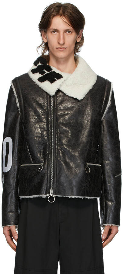 Off-White Black & White Shearling Zip-Off Sleeve Jacket - ShopStyle