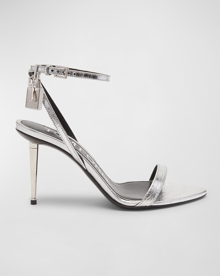 Tom Ford Lock Croco Metallic Ankle-Strap Sandals - ShopStyle