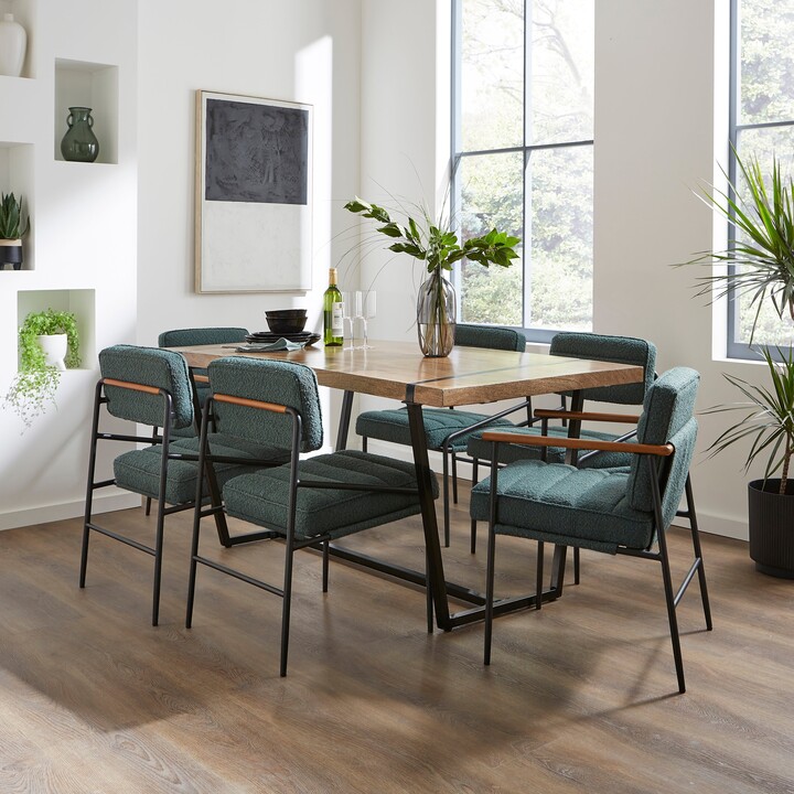 Dunelm Rayner Rectangular Dining Table with Bude Olive Boucle Leather ...