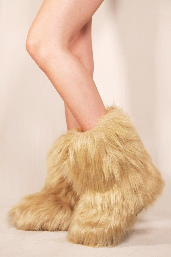 Where's That From 'Malaya' Platform Fluffy Faux Fur Ankle Boots - Beige ...