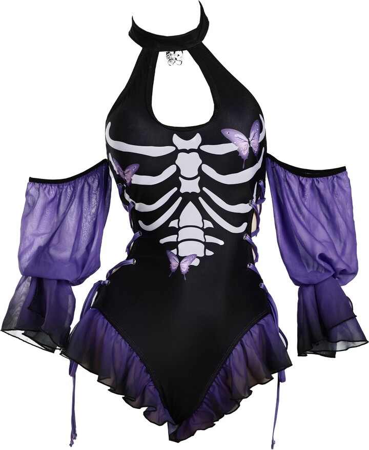 MEOWCOS.COM MEOWCOS Women One Piece Swimsuits Gothic Swimwear Cut Out ...