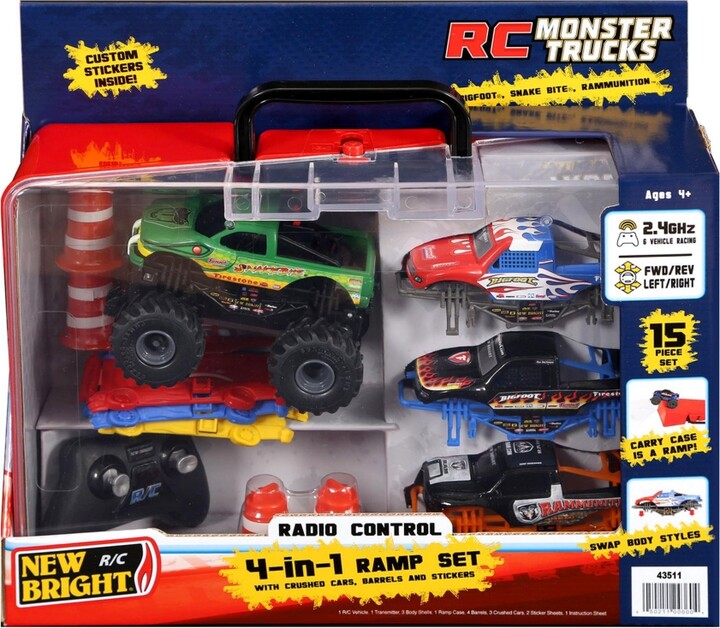 New Bright 1:43 Remote Control Monster Truck 4 in 1 Ramp Set, 13 Pieces ...