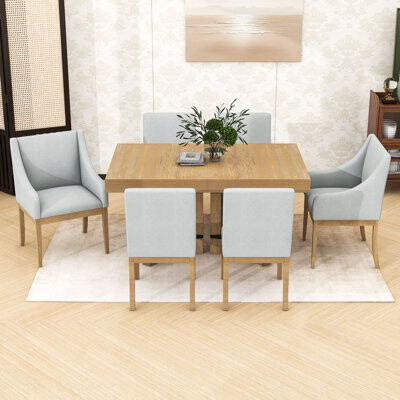 Lark Manor Arboles 7-Piece Dining Set, Wood Extendable Dining Table with Removable Leaf and ...