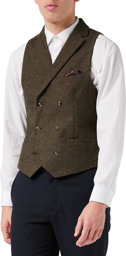 Xposed Jax Men’s Herringbone Double Breasted Collar Waistcoat Tailored ...