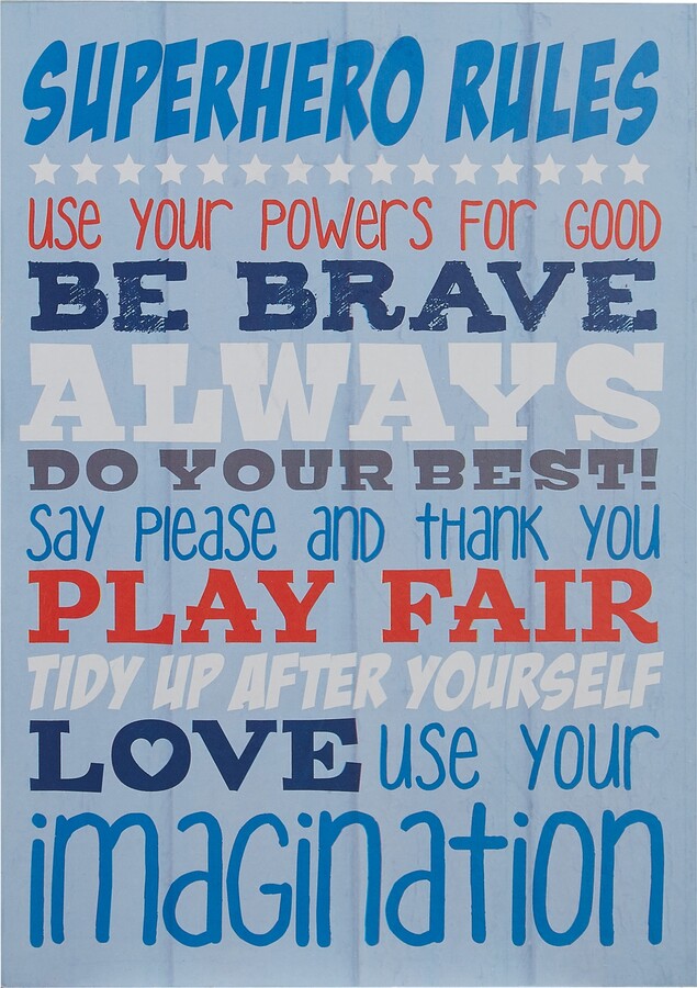 Premier Housewares Kids Superhero Rules Wall Plaque, Inspirational and ...
