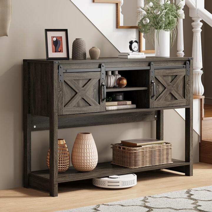 RoyalCraft Console Table with Storage Shelf & Sliding Barn Door - ShopStyle