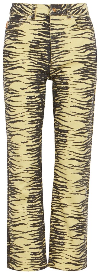 Ganni Zebra-print straight-leg jeans - ShopStyle