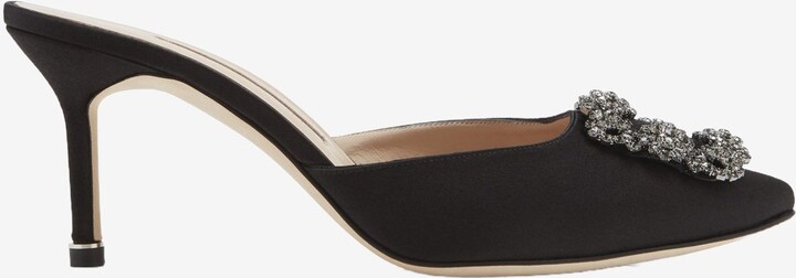 Manolo Blahnik Hangisimu 70 Satin Mules with FMC Crystal Buckle - ShopStyle