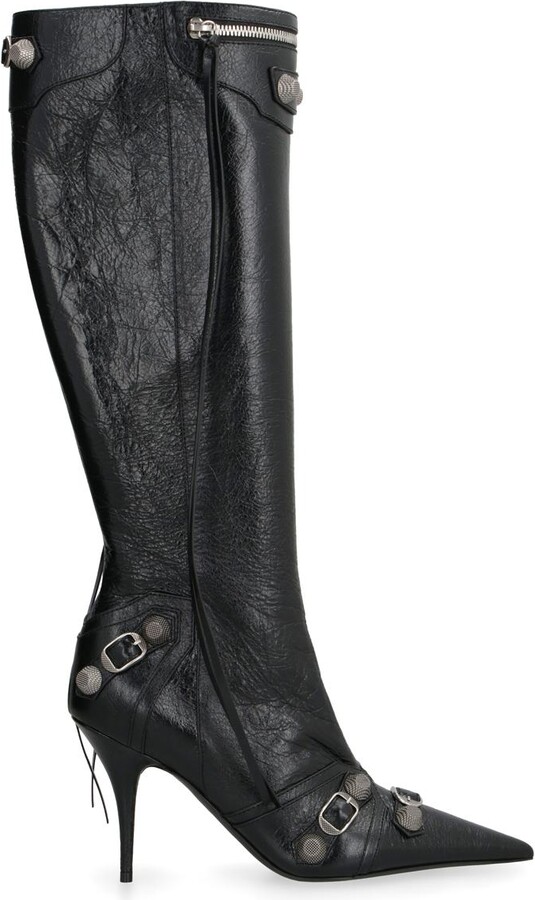 Balenciaga Cagole Leather Pointy-Toe Boots - ShopStyle