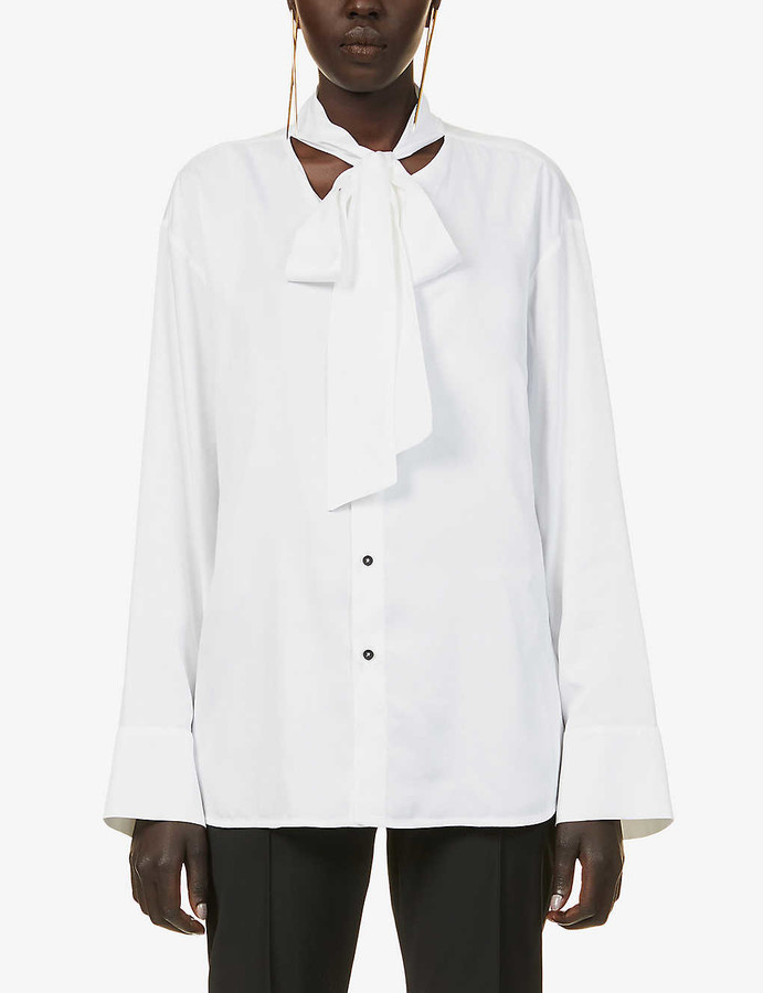 Daniel Pollitt Self-tie collar relaxed-fit silk shirt - ShopStyle Tops