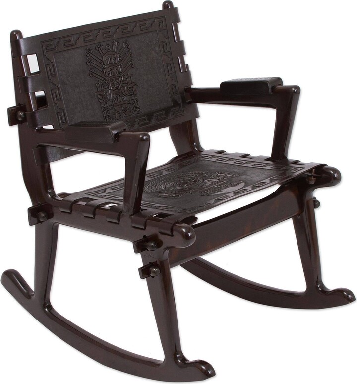 Novica Tornillo Wood and Leather Chavin Deities Rocking Chair ...