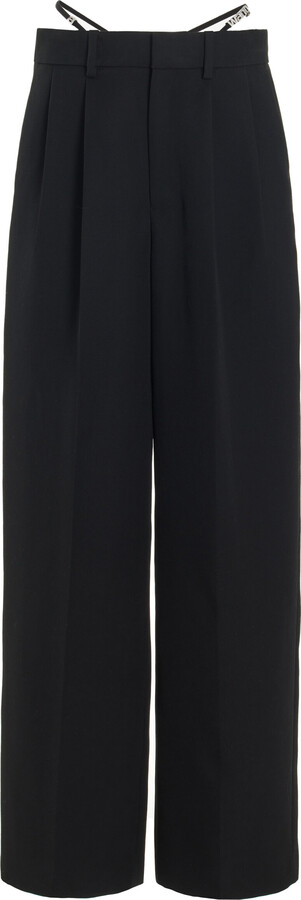 Alexander Wang Crystal-Embellished G-String Wool Wide-Cut Pants - ShopStyle