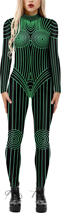 Achlibe Women Halloween Bodycon Jumpsuits 3D Printed Horror Skull ...