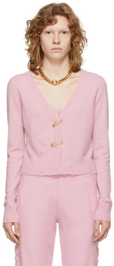 Versace Pink Cashmere Medusa Safety Pin Cropped Cardigan - ShopStyle