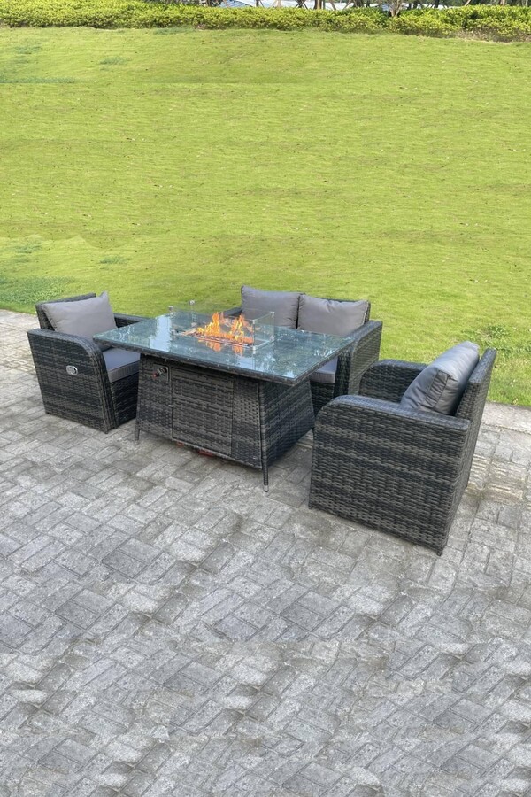 Fimous Rattan Outdoor Gas Fire Pit Table Sets Gas Heater Love Sofa ...