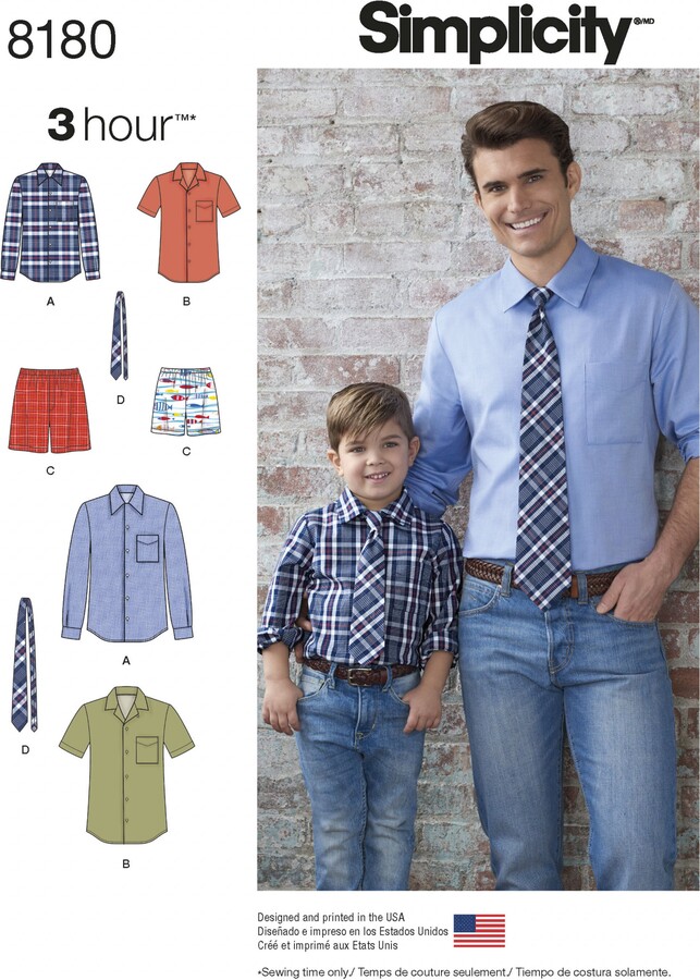 Dunelm Simplicity 8180 Mens And Boys Shirt And Tie Sewing Pattern Off ...