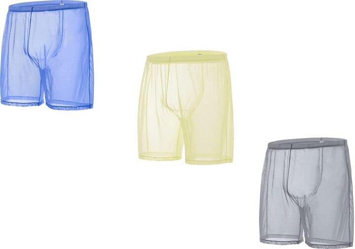 BIATWOWR Boxers for Mens Sexy Mesh See-Through Underwear Loose Lounge ...