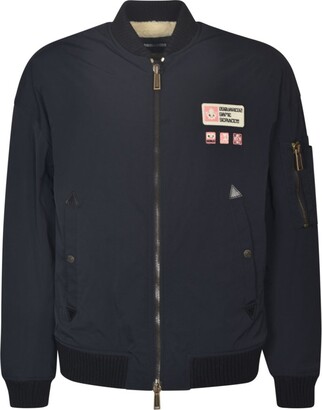 DSQUARED2 Logo Patch Long-Sleeved Zipped Bomber Jacket - ShopStyle