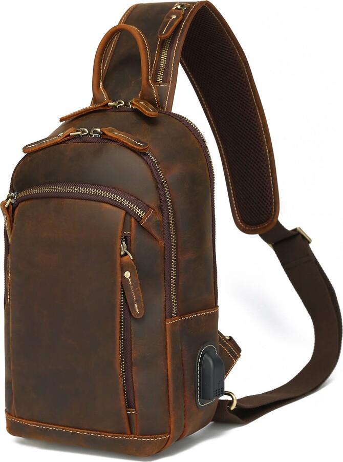 Lannsyne Vintage Full Grain Genuine Leather Sling Bag Chest Bag ...