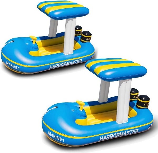 Zone Tech Inflatable Patrol Boat Pool Float Ride On with Fun Constant ...