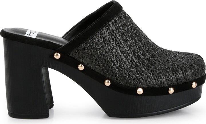 Rag & Co. Jeydena Raffia Platform Clogs In Black - ShopStyle