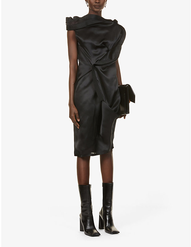 Omer Asim Dishevelled silk-satin midi dress - ShopStyle