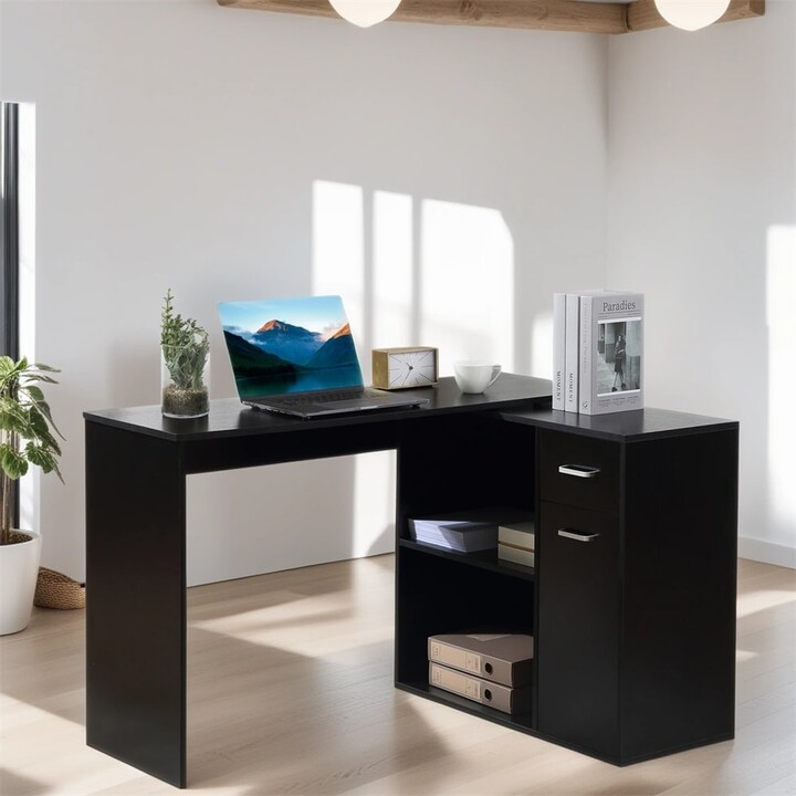 DEELIGHT 180Â°Rotating L Shaped Computer Desk with Storage Shelves and ...