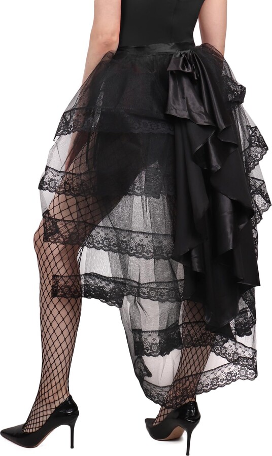 FURPHI Gothic Steampunk Tulle Bustle Skirt Lace Hem Victorian Tie-on ...