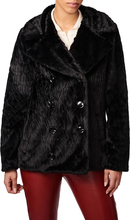 Bernardo Patterned Double Breasted Faux Fur Peacoat - ShopStyle Coats