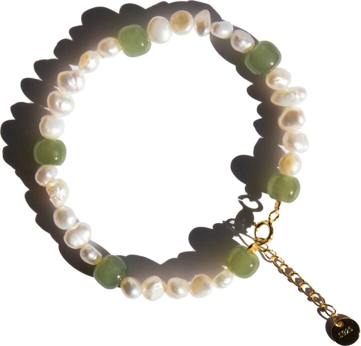 Seree Women's Gold / Green / White Isabelle Pearl And Green Jade ...