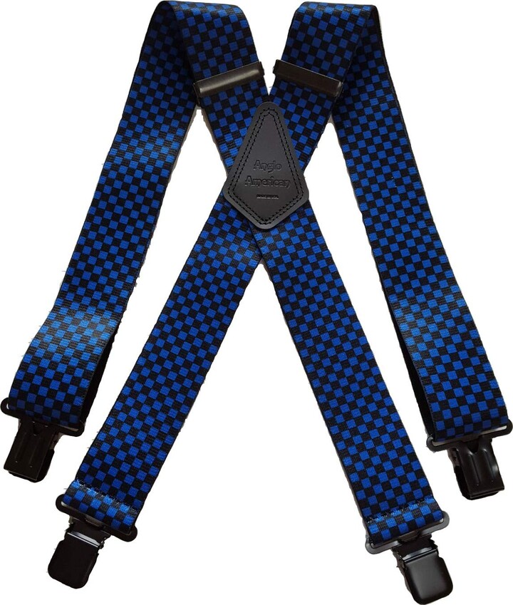 Anglo American Mens Braces Heavy Duty 1.5" or 2" Blue Black Chequered ...
