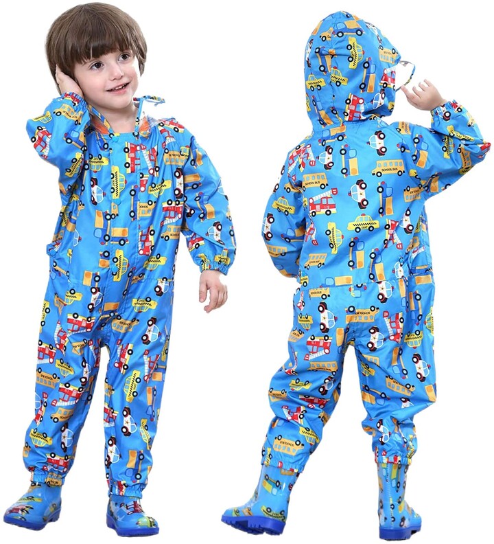Jiamy Baby Boys Rain Suit All in One Raincoat One Piece Rain Coverall Kids Outdoor Hooded ...