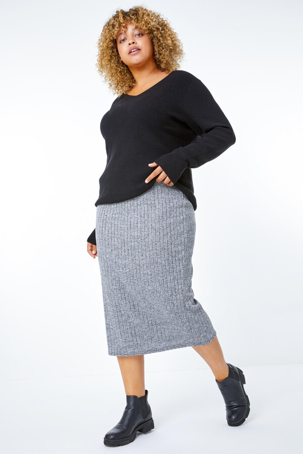 Roman Curve Roman Originals Curve Ribbed Pull On Midi Skirt - ShopStyle