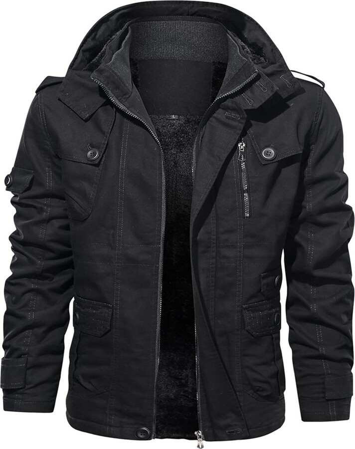 HANXIULIN Fleece Plush Jacket Fluffy Warm Zip Wool Jacket Men's Warm ...