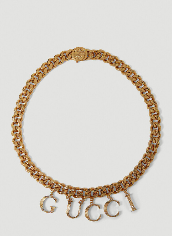 Gucci Logo Script Curb Chain Necklace in Gold - ShopStyle