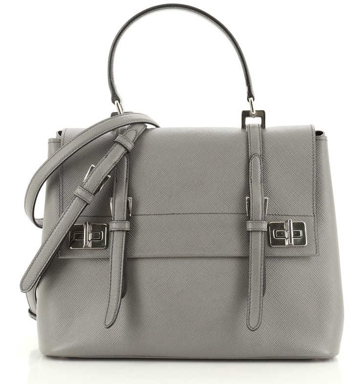 Prada Half Flap Double Turn Lock Satchel Saffiano Leather Large - ShopStyle