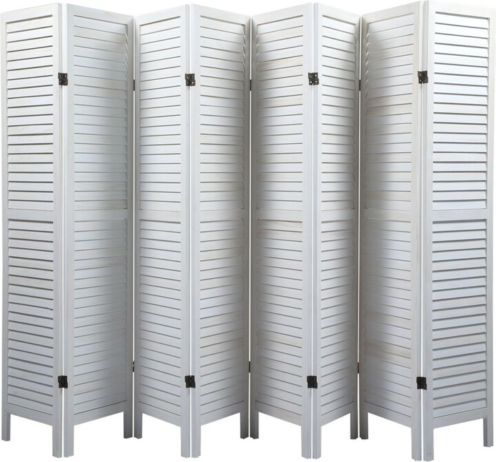 Simplie Fun Sycamore Wood 8 Panel Screen Folding Louvered Room Divider ...