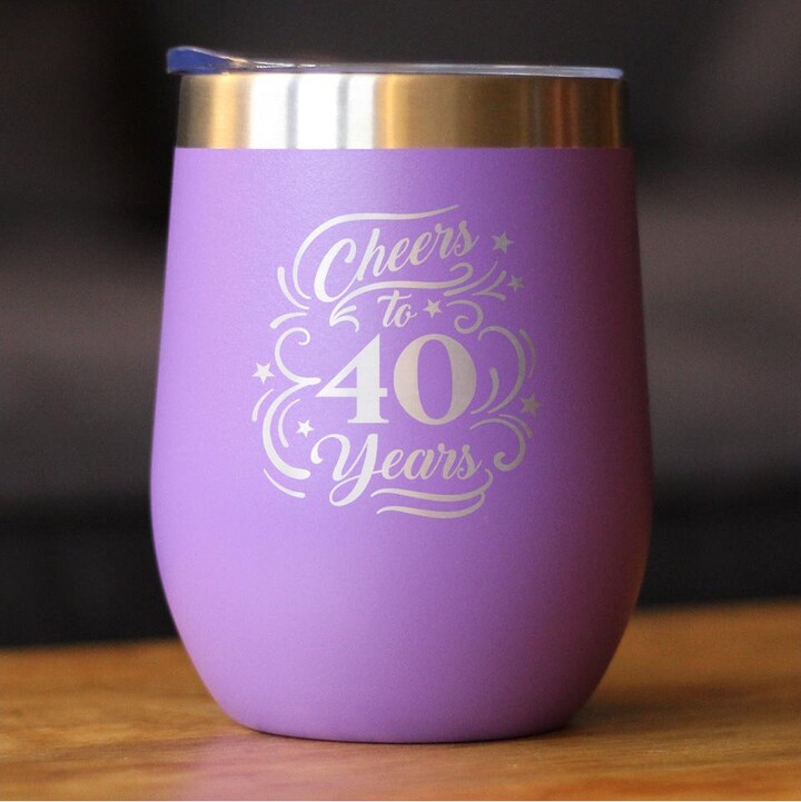 Bevvee Cheers to 40 Years - Wine Tumbler Glass with Sliding Lid ...