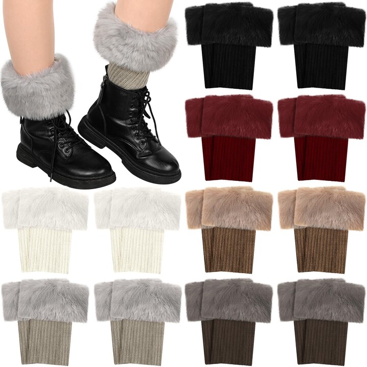 JaGely 12 Pairs Short Furry Leg Warmers Women Faux Fur Boot Cuffs Girls ...