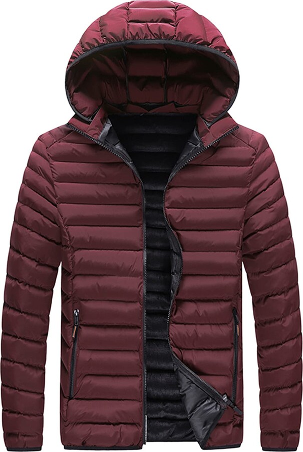HULKAY Fall Winter Removable Hooded Down Jackets for Mens Basic Solid ...