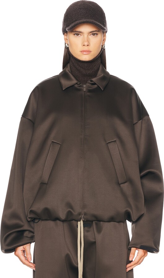 Essentials Satin Bomber Jacket in Brown - ShopStyle