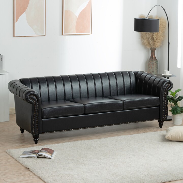 Sunmory 82.5" Three Seater Sofa Traditional Rolled Arm Chesterfield ...