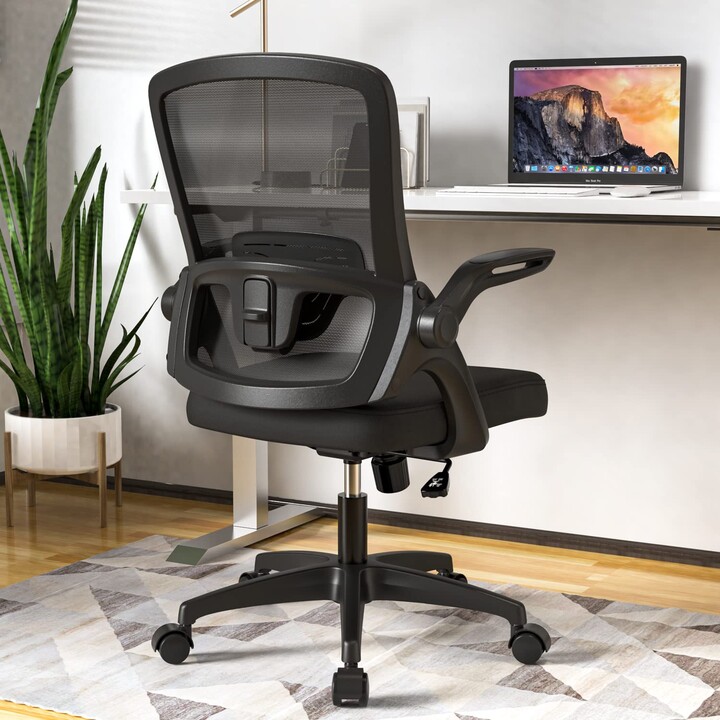 Funria Mid Back Mesh Office Chair Ergonomic Swivel Black Desk Chair ...