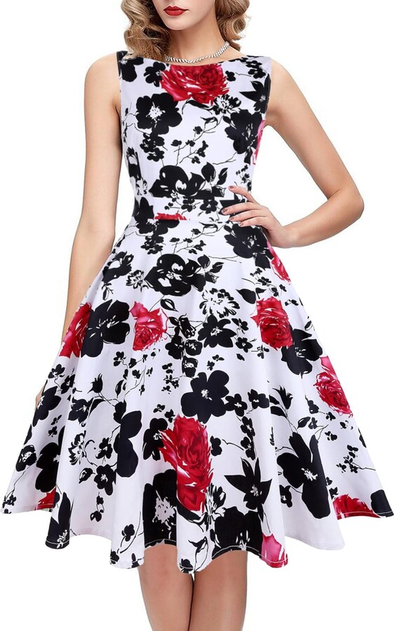 OWIN Women's Vintage 1950's Floral Spring Garden Rockabilly Swing Prom ...